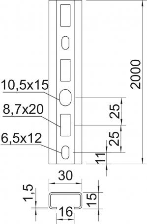 CL3015 profile rail, 16 mm slot, FT, perforated | OBO