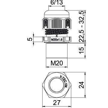 Cable gland, long metric thread, black | OBO