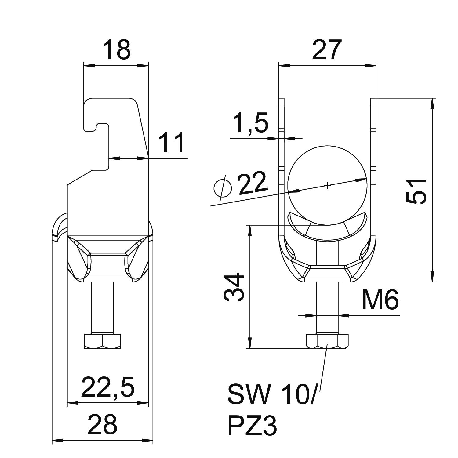 Clamp clip 2056, U-foot, single, metal pressure trough, A2 | OBO