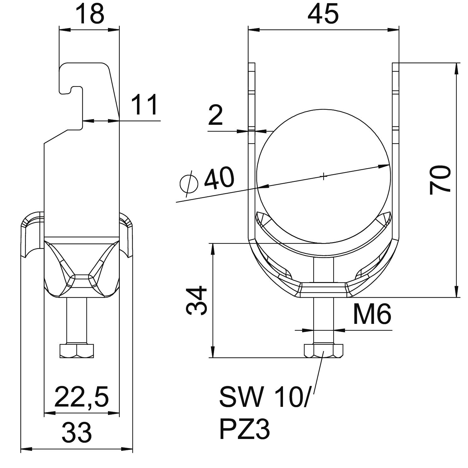 Clamp clip 2056, U-foot, single, metal pressure trough, A2 | OBO