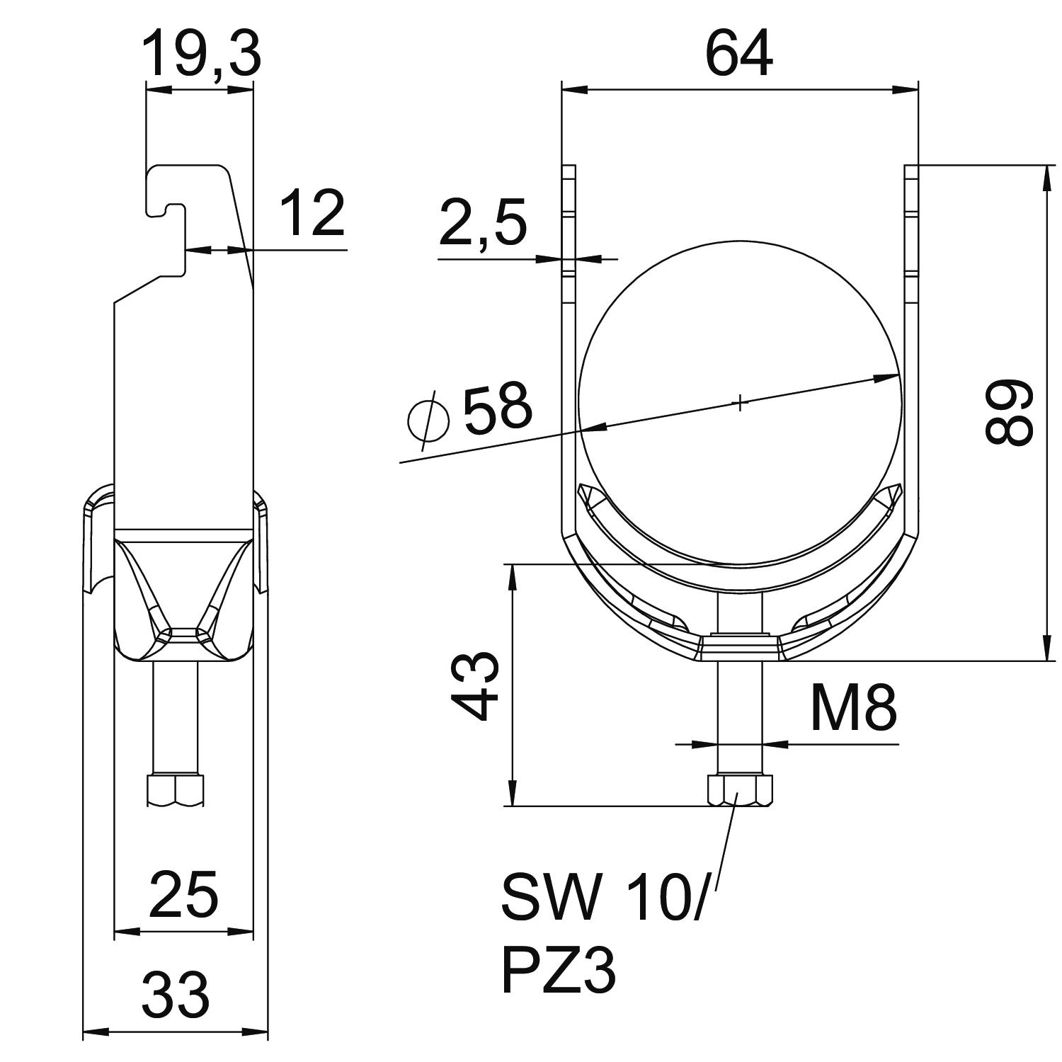 Clamp clip 2056, U-foot, single, metal pressure trough, A2 | OBO