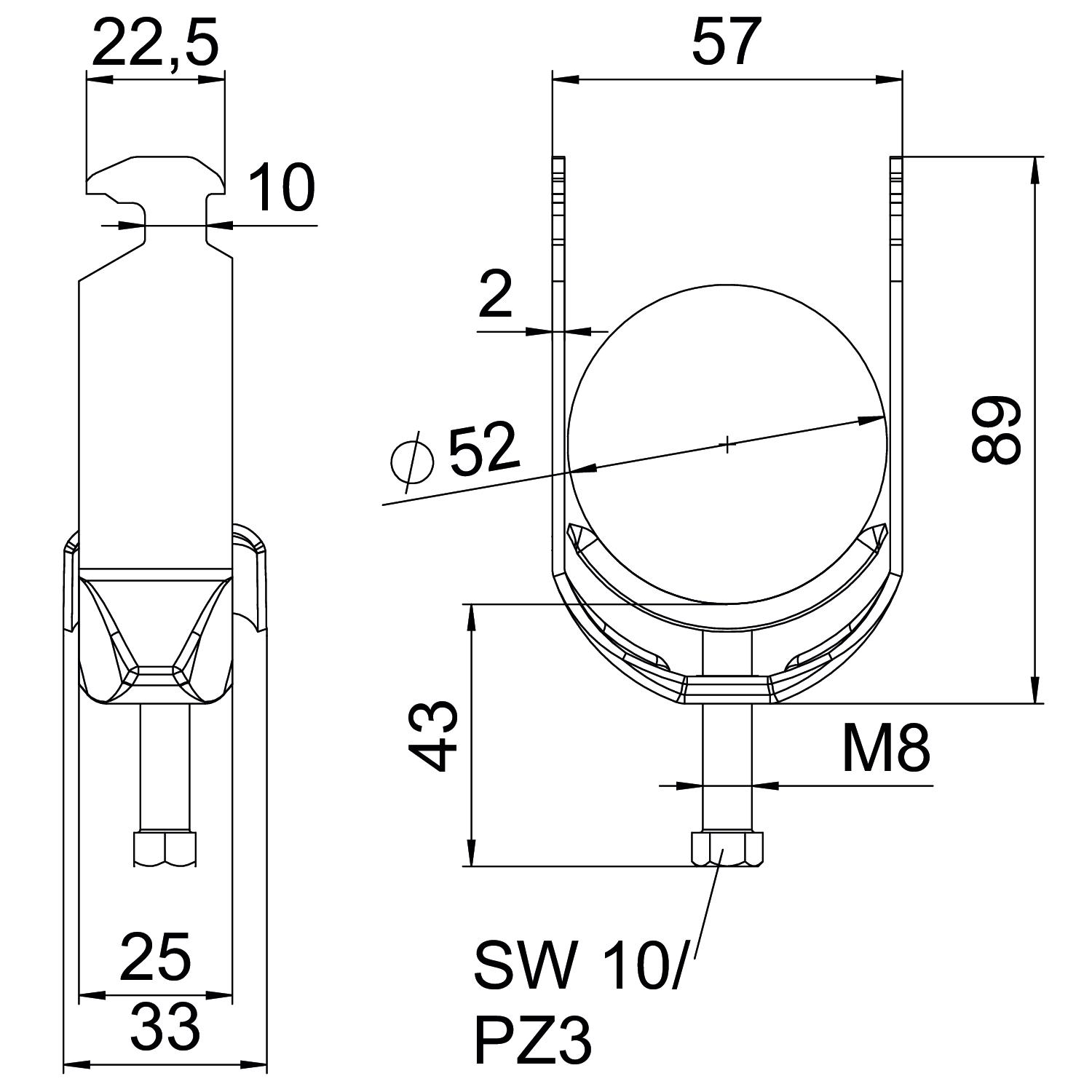 Clamp clip 2056, H-foot, single, metal pressure trough, A4 | OBO