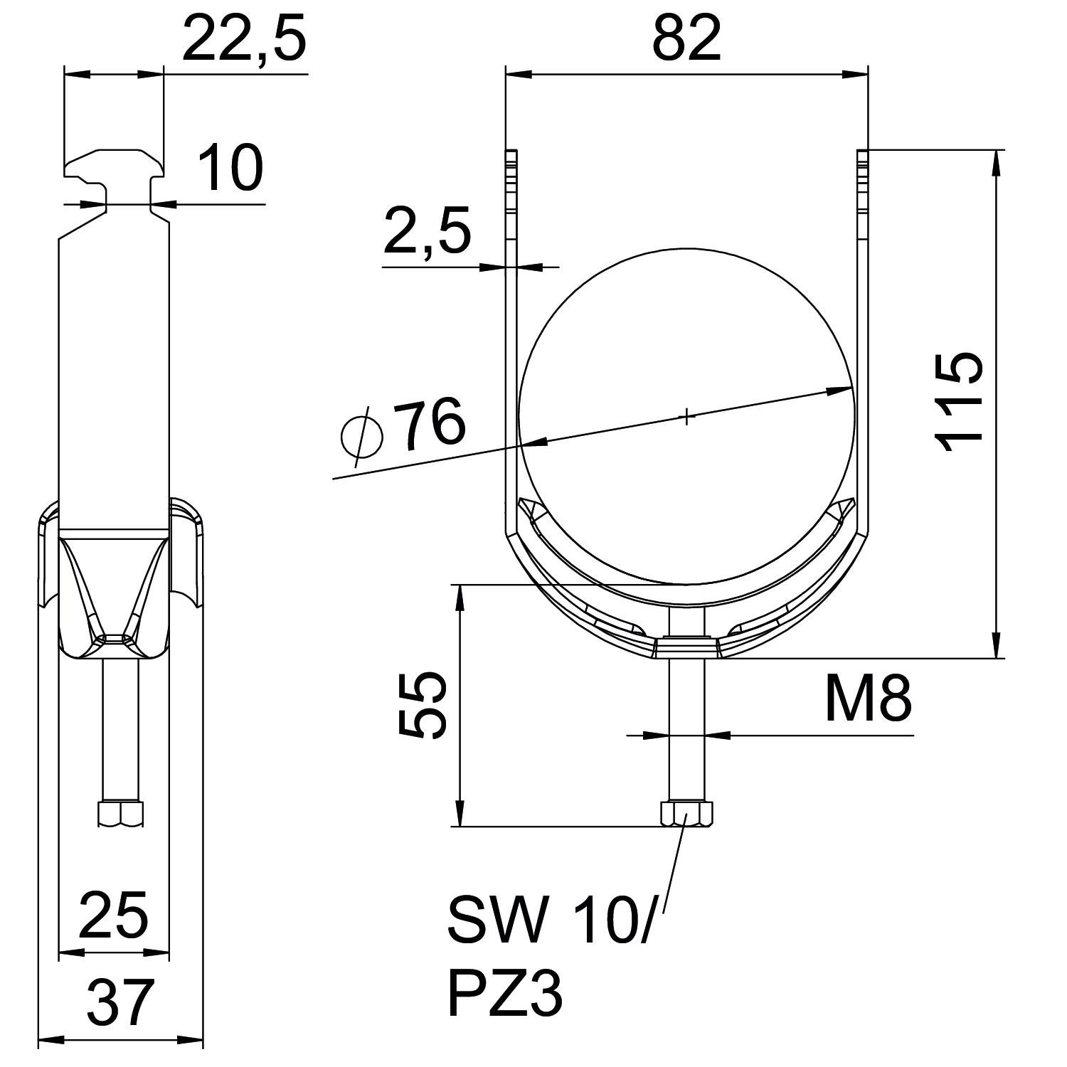Clamp clip 2056, H-foot, single, metal pressure trough, A4 | OBO